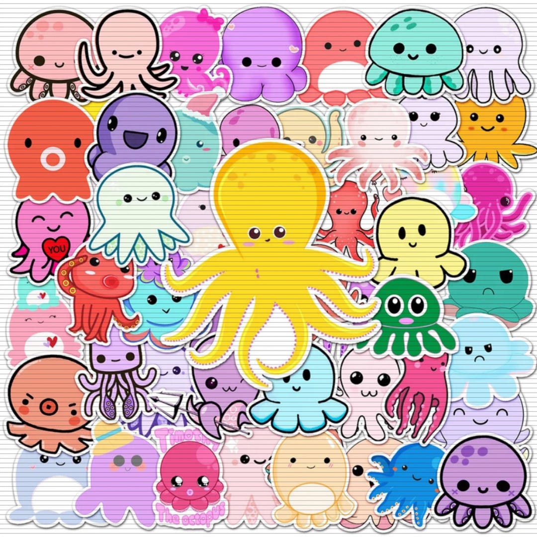 Pack of 10 Animal Stickers, Octopus Stickers, Scrapbook Stickers ...