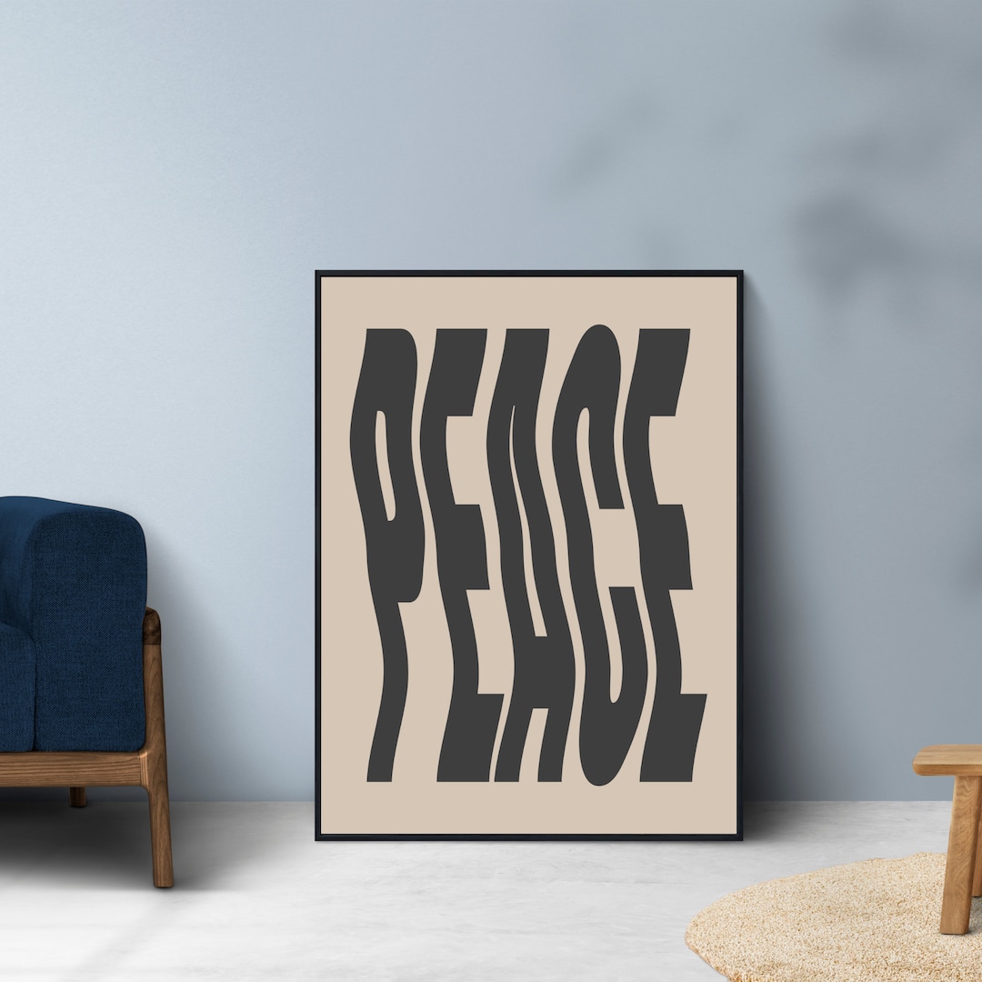 PEACE Poster Wavy Wall Print Aesthetic Wall Art Mindfull Black ...