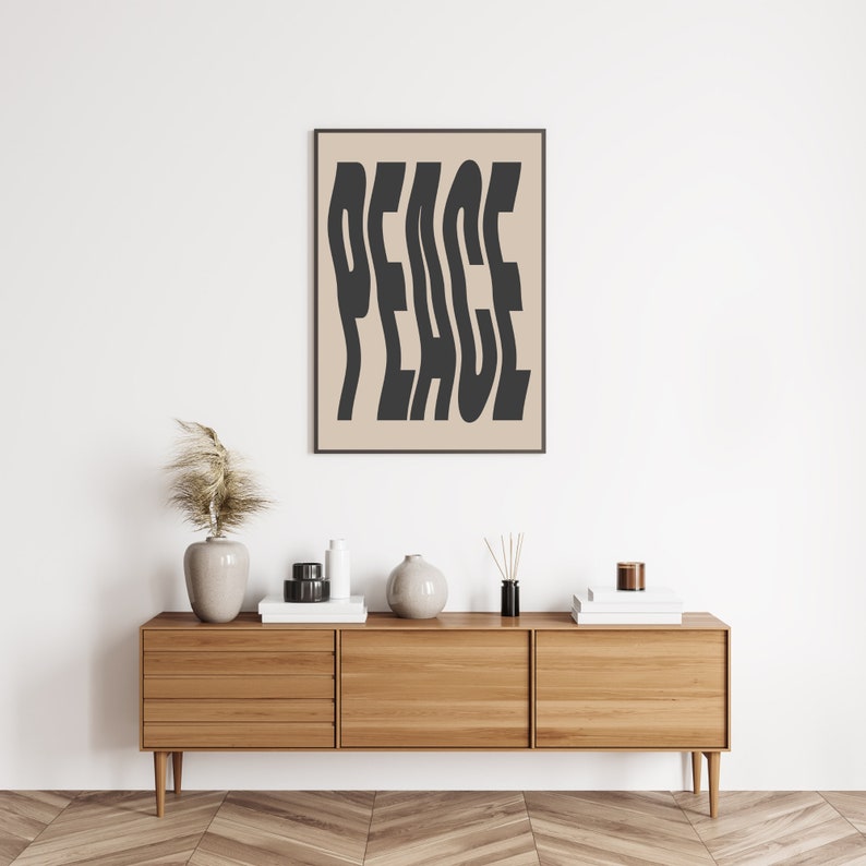 PEACE Poster Wavy Wall Print Aesthetic Wall Art Mindfull Black ...