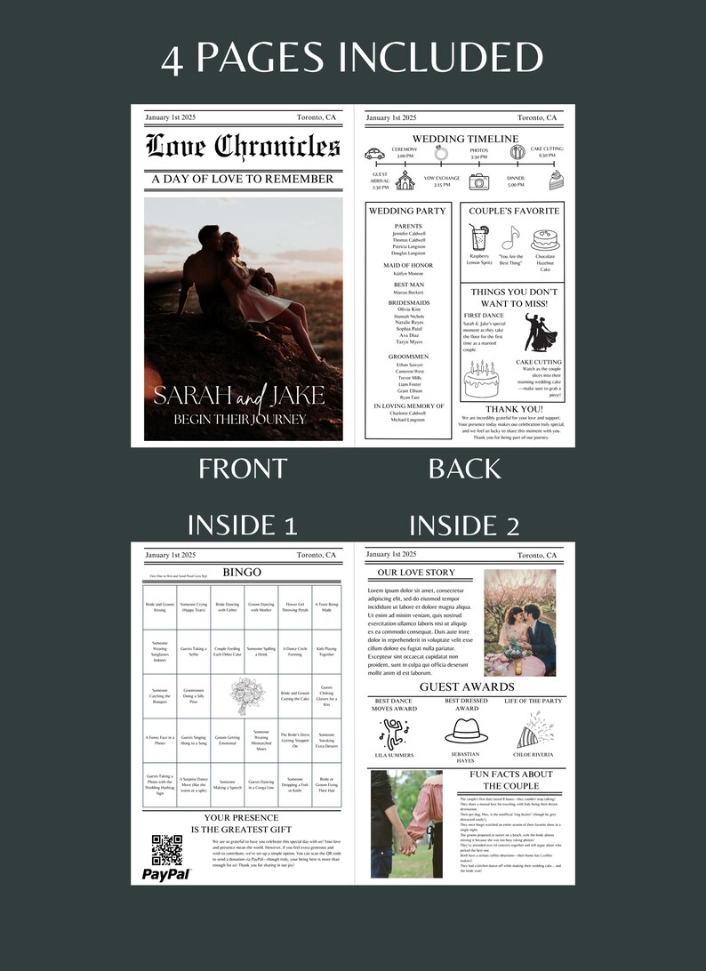 Customizable Wedding Newspaper Template With Photo, Editable Canva ...