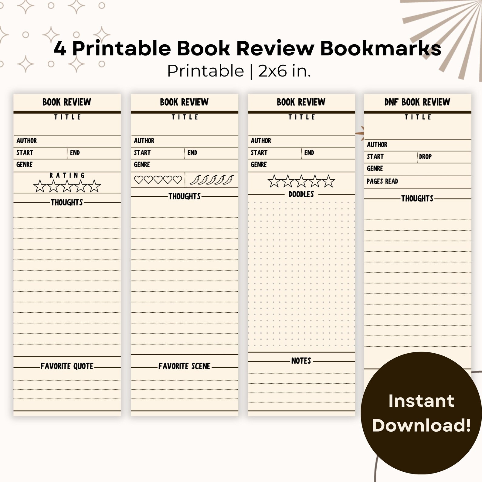 Printable Book Review Bookmark Bookmark Book Rating Reading Notes ...