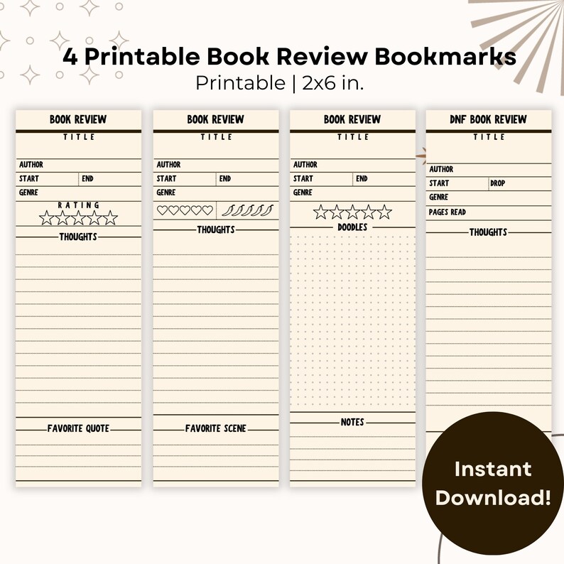 Printable Book Review Bookmark Bookmark Book Rating Reading Notes ...