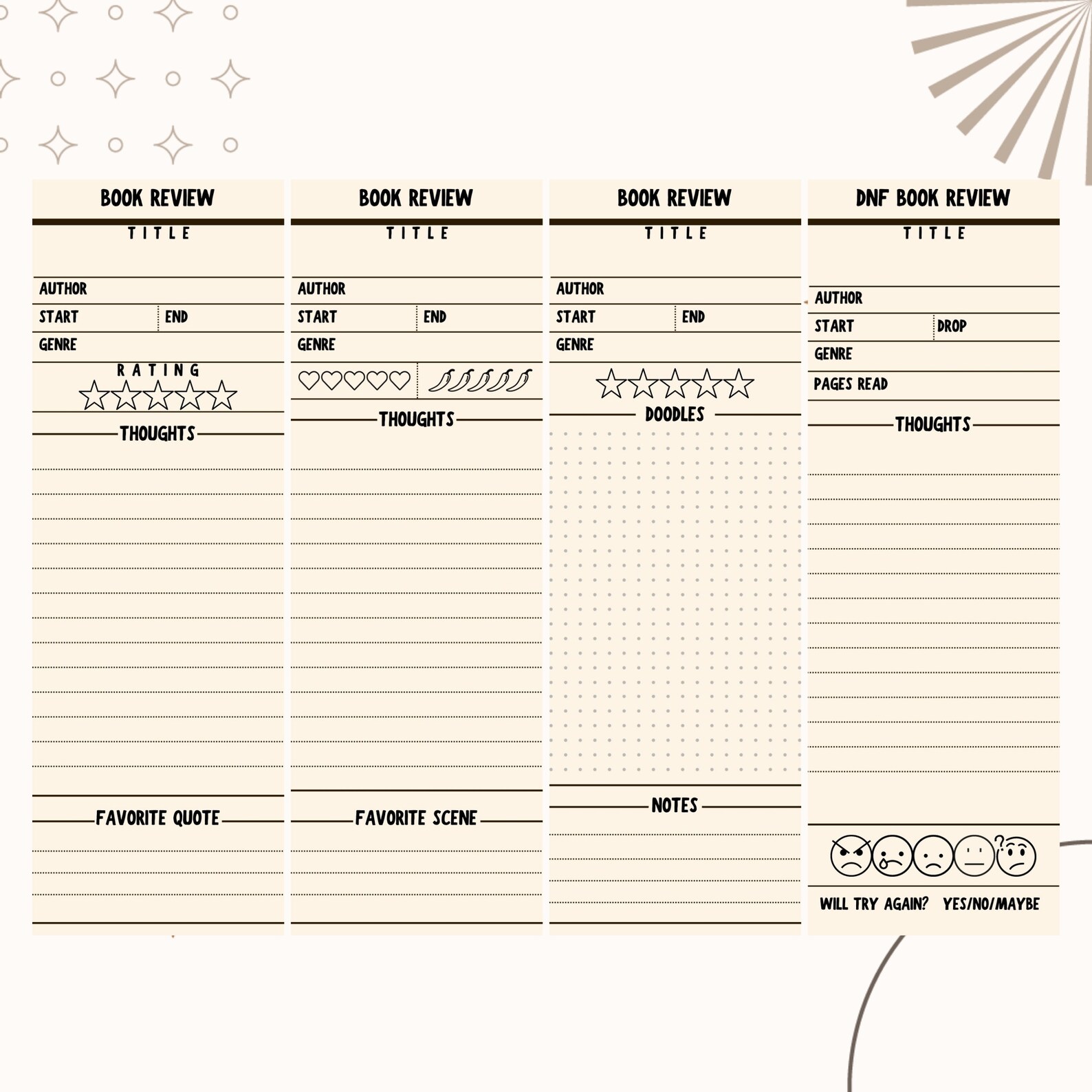 Printable Book Review Bookmark Bookmark Book Rating Reading Notes ...