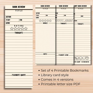 Printable Book Review Bookmark Bookmark Book Rating Reading Notes ...