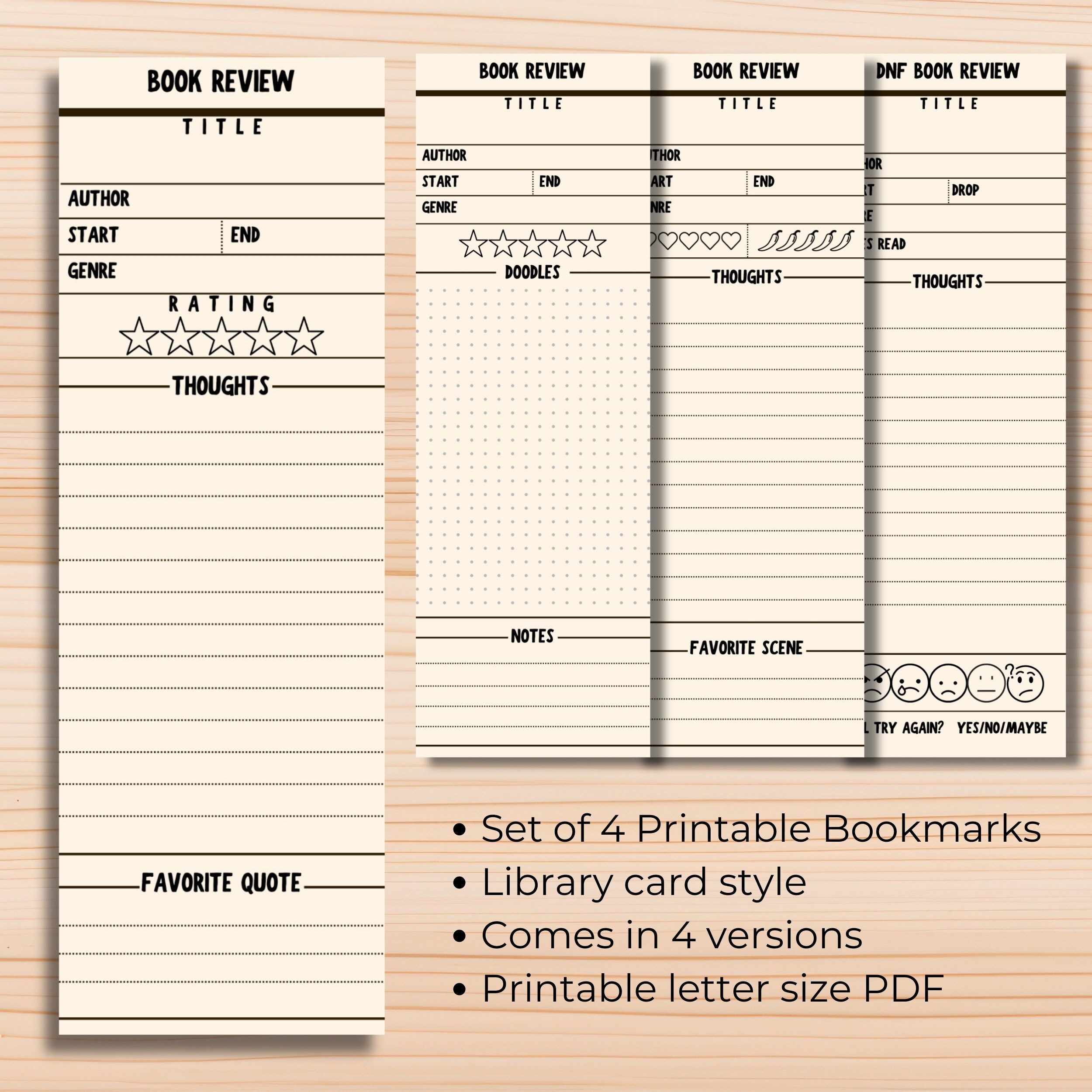 Printable Book Review Bookmark Bookmark Book Rating Reading Notes ...