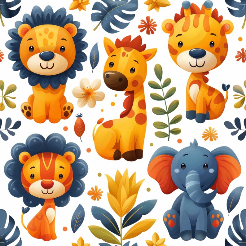 Safari Animals Seamless Pattern, Fabric for Kids, Digital Paper ...