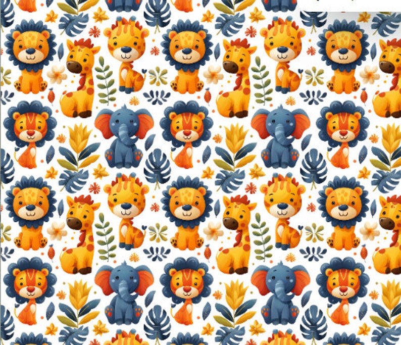 Safari Animals Seamless Pattern, Fabric for Kids, Digital Paper ...