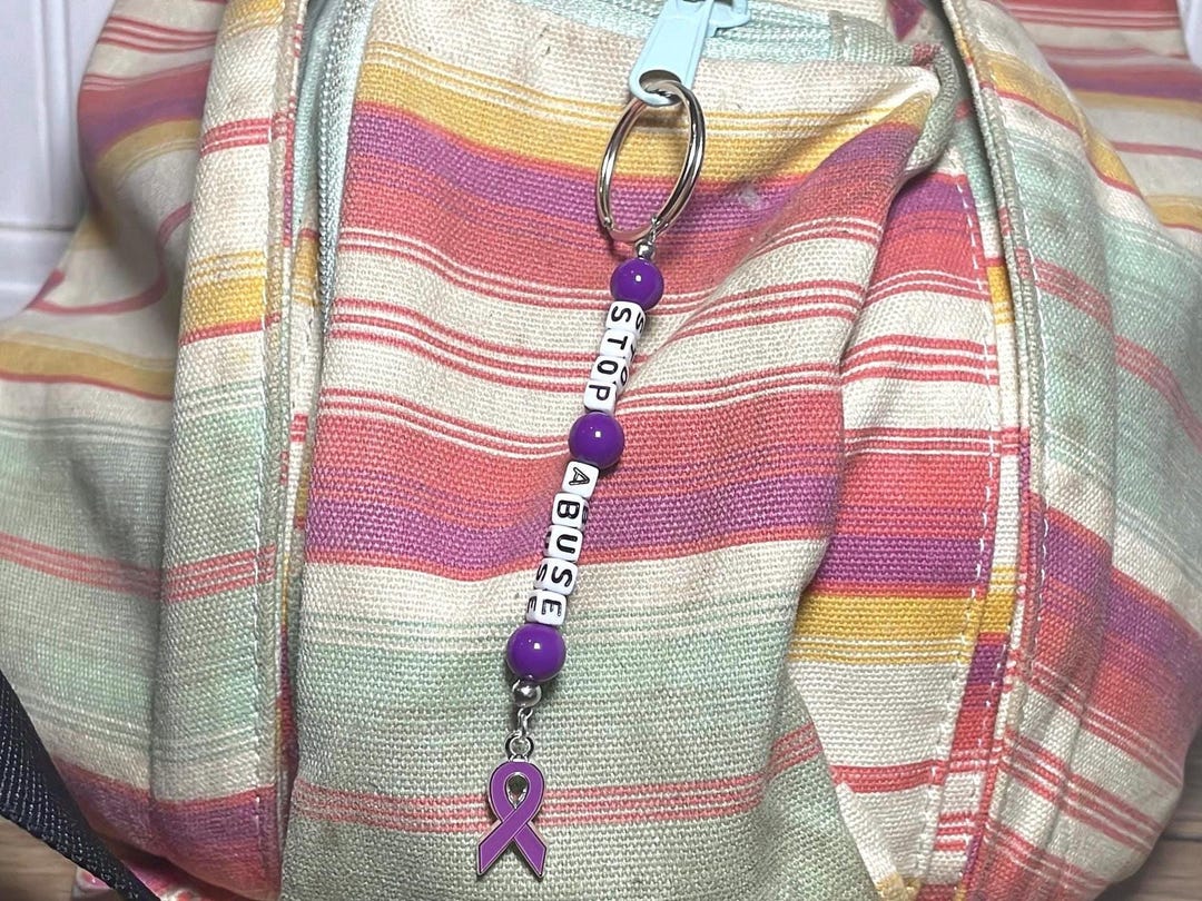 Domestic Violence Awareness Keychain—“stop Abuse” With Purple Ribbon ...