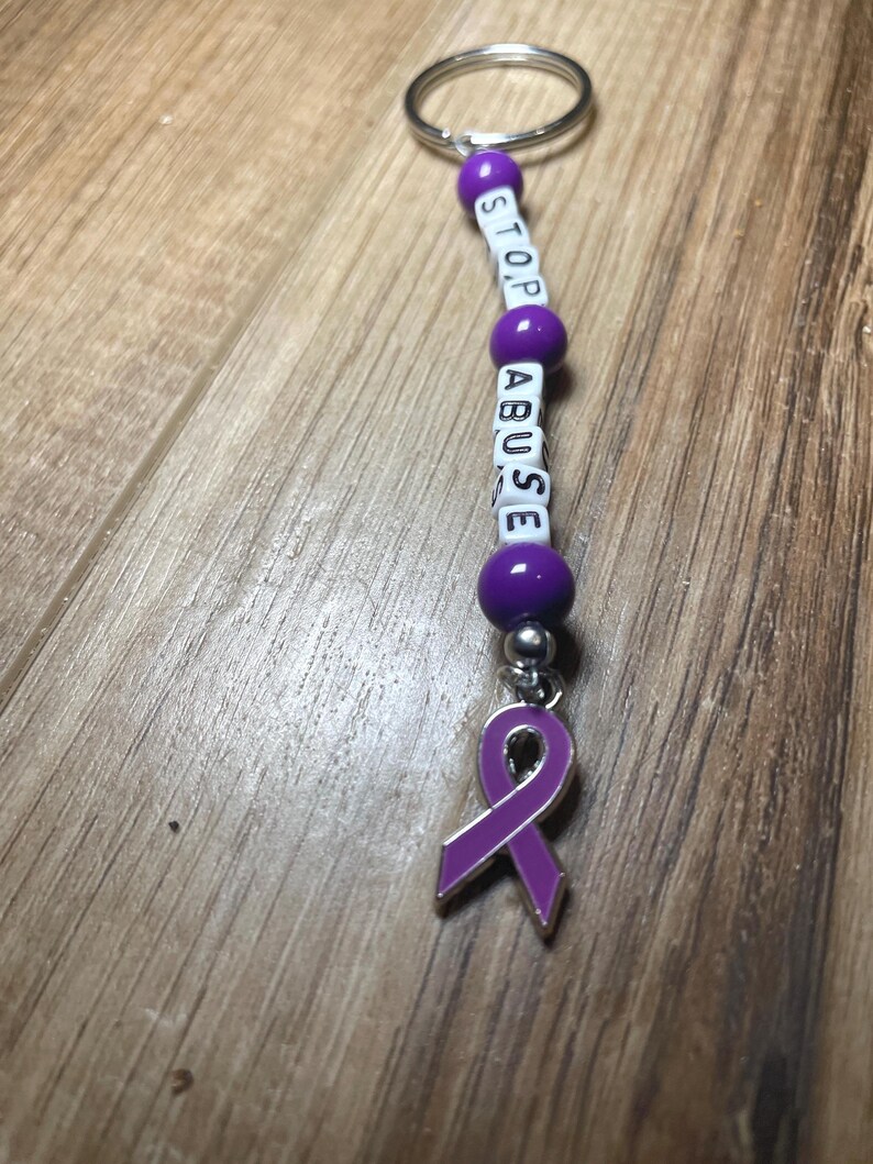 Domestic Violence Awareness Keychain—“stop Abuse” With Purple Ribbon ...