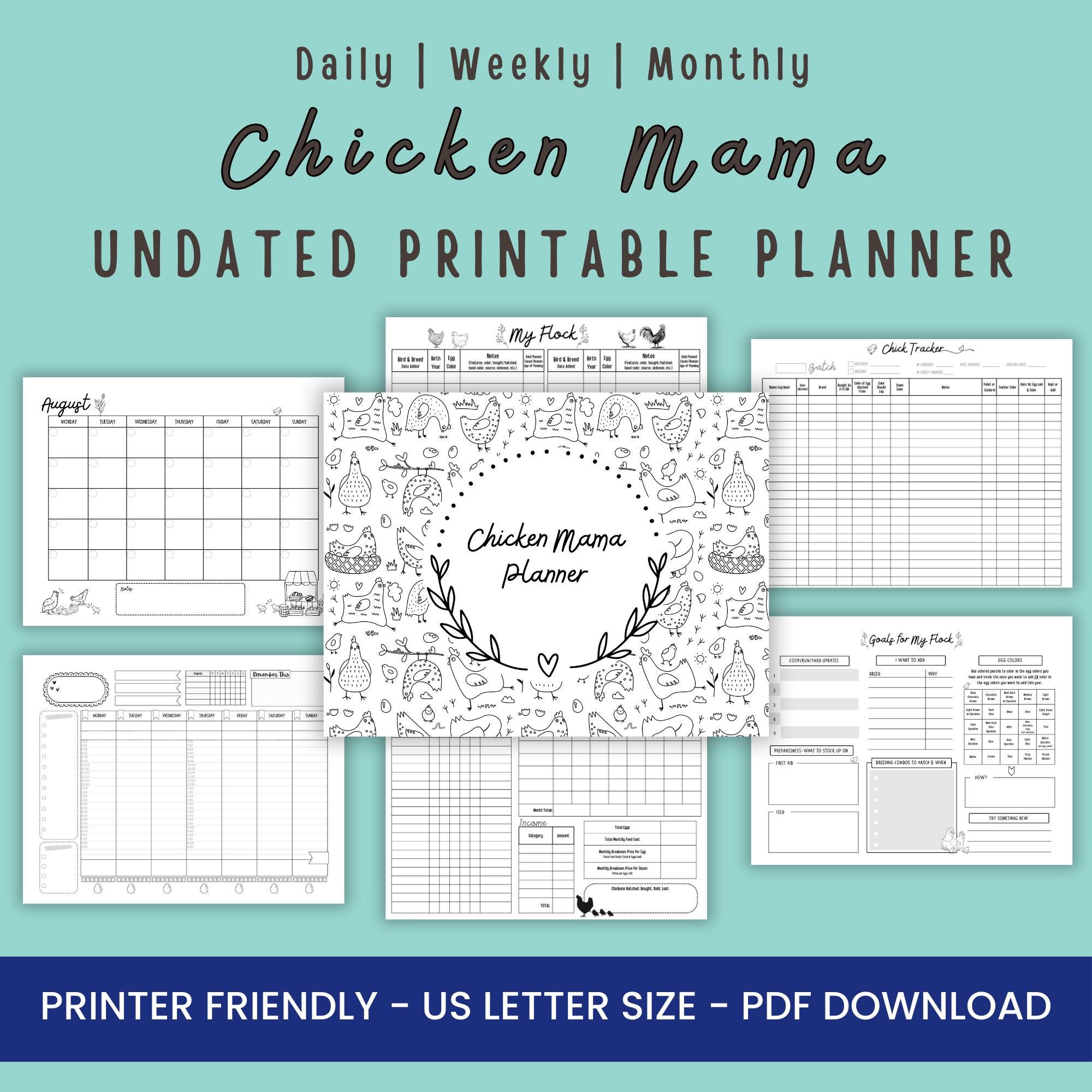 Undated Chicken Planner Backyard Chicken Keeper Calendar Monthly Weekly ...