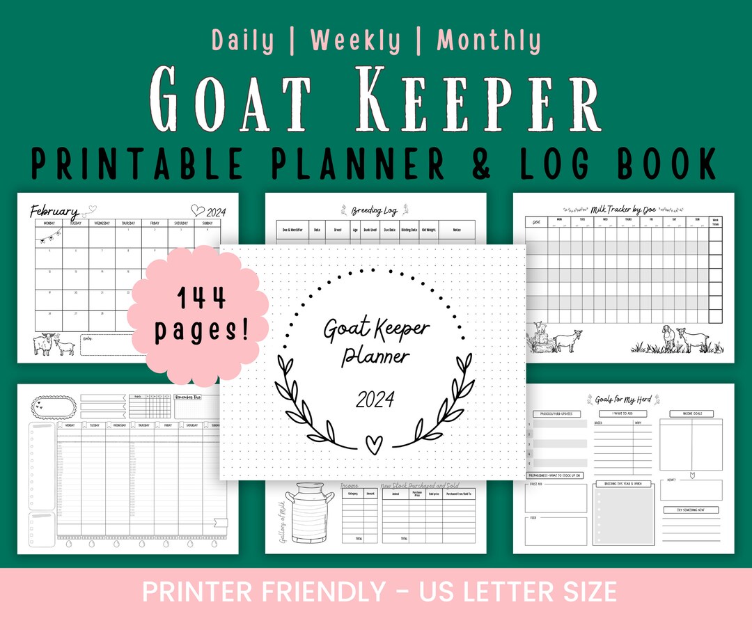 Goat Planner Goat Keeper Logbook Monthly Calendar Weekly Milk Farm ...