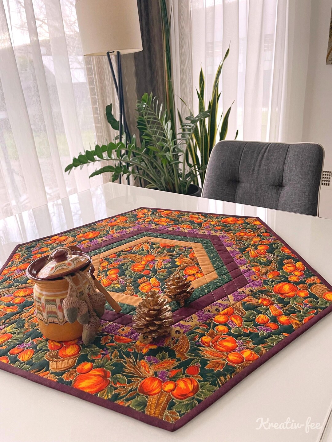 Tablecloth Centerpiece Decoration Hexagon Patchwork Quilt 59 X 68 Cm ...