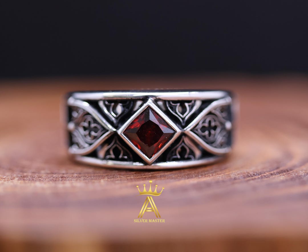 Garnet Gothic Cathedral Window Ring Red Garnet Silver 925 - Etsy
