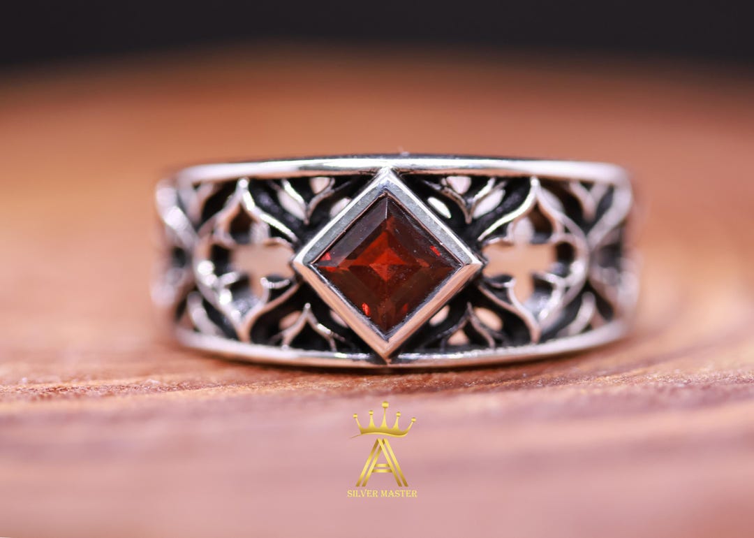 Garnet Silver Gothic Ring Gothic Ring Garnet Ring Silver Ring Silver ...