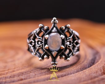 Gothic Crown Moonstone Recycled Sterling Silver Ring Stack ~ Statement ...