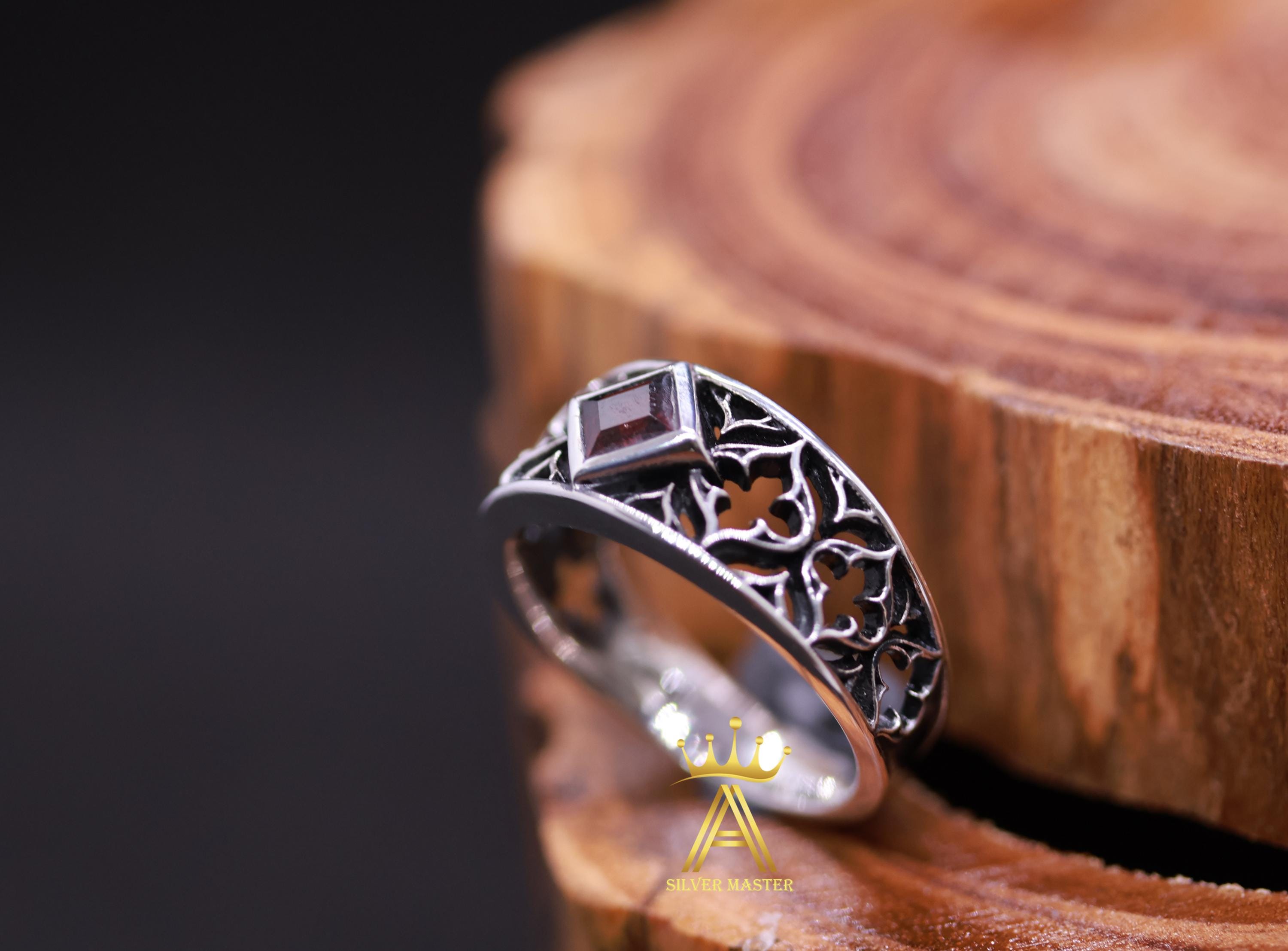 Garnet Silver Gothic Ring Gothic Ring Garnet Ring Silver Ring Silver ...