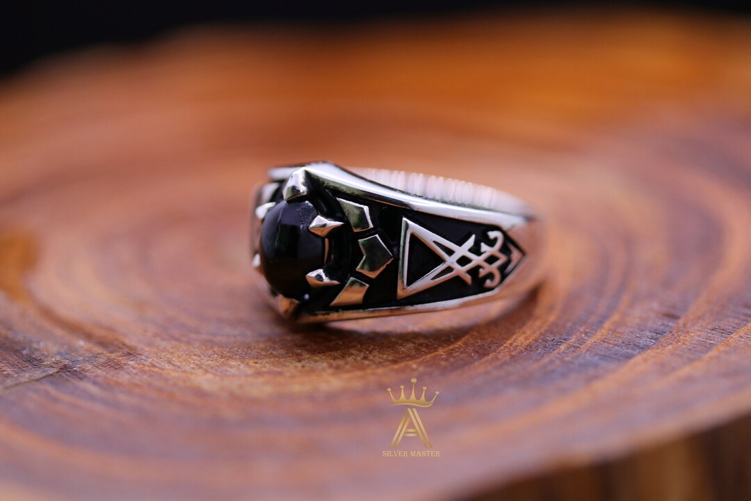 Onyx Lucifer Ring Silver Onyx Ring Sigil of Lucifer Silver 925 Lucifer ...