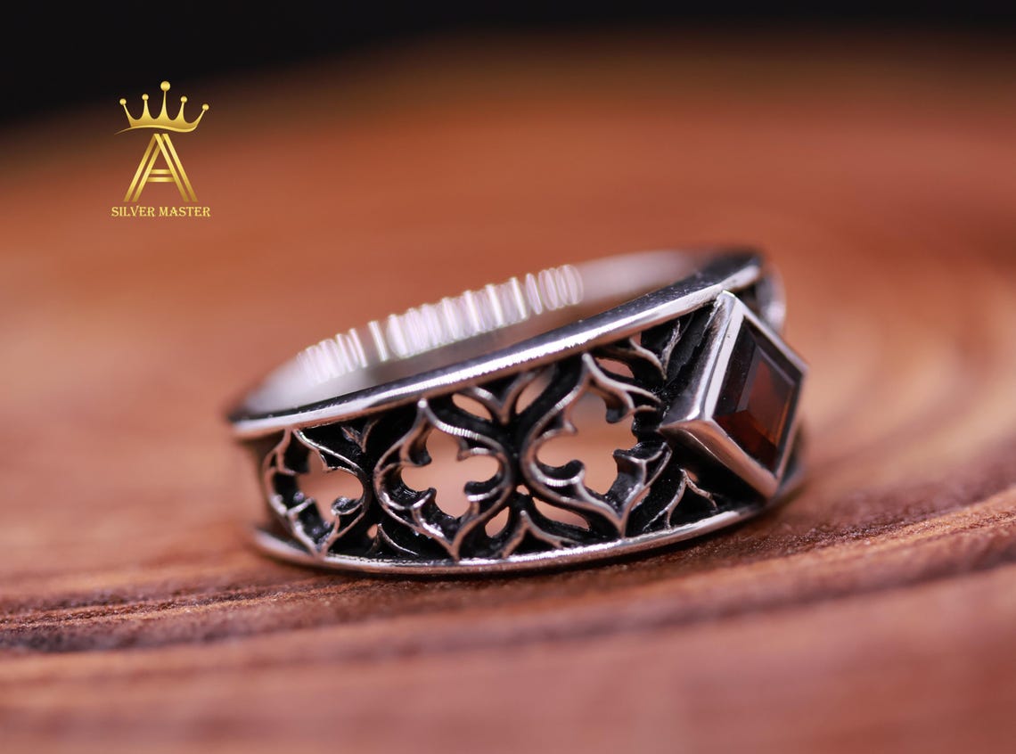 Garnet Silver Gothic Ring Gothic Ring Garnet Ring Silver Ring Silver ...