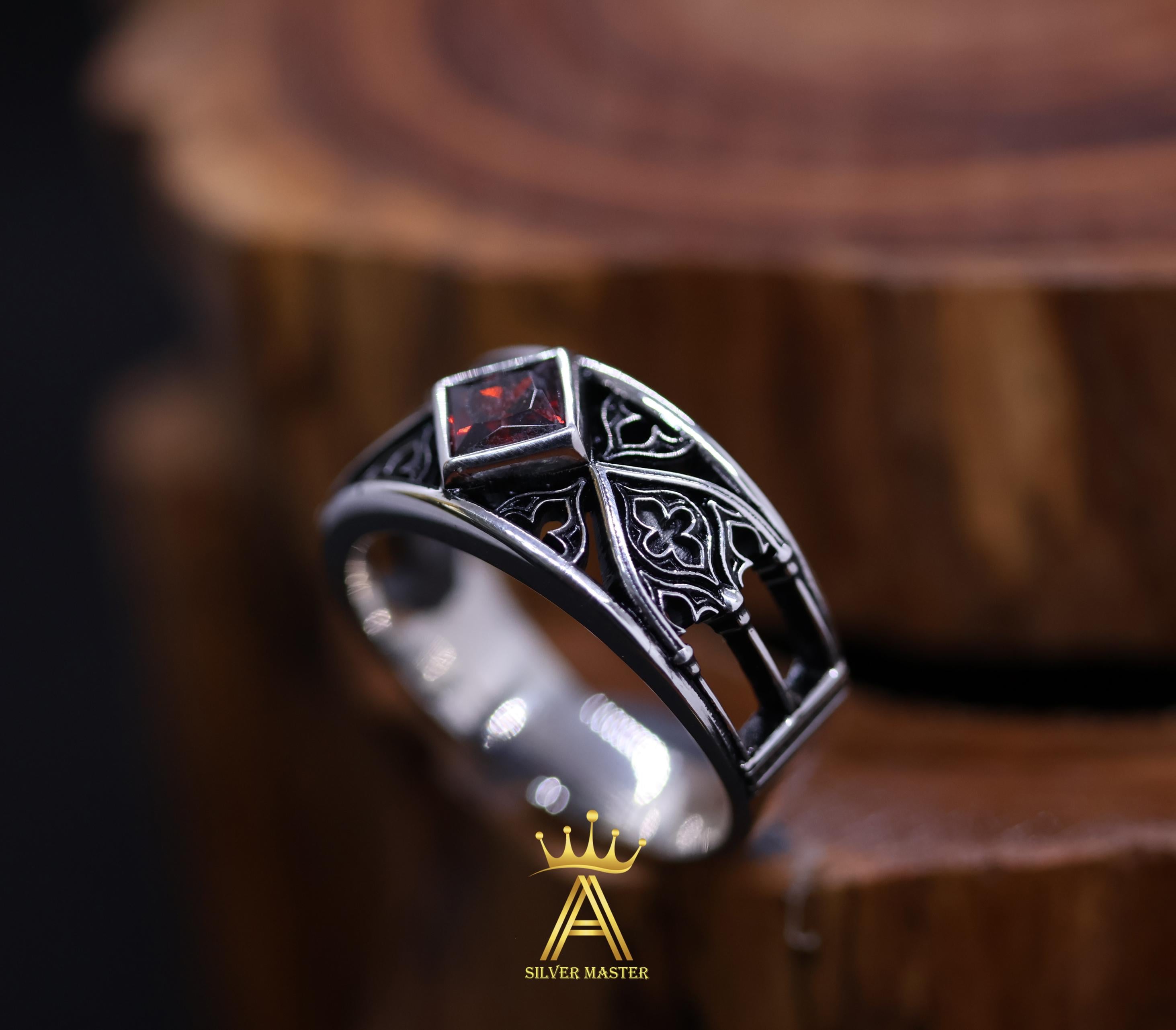 Garnet Gothic Cathedral Window Ring Red Garnet Silver 925 - Etsy