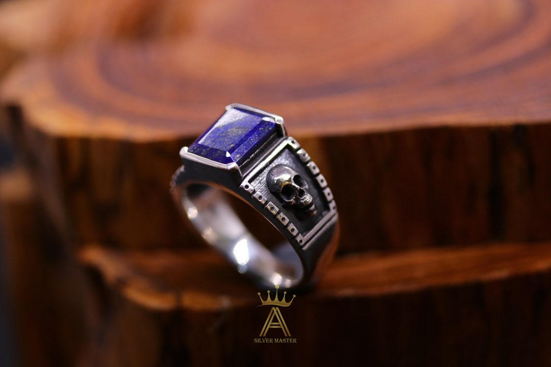 Lapis Lazuli Skull Silver Ring Real Natural Lapis Lazuli Silver 925 ...
