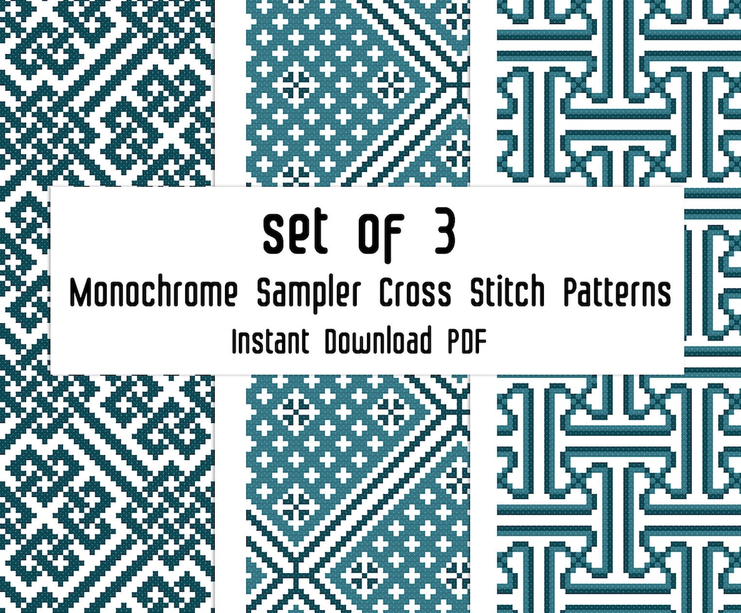 3 Seamless Blackwork Historic Cross Stitch Patterns. 18th Century ...