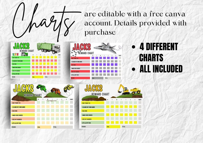 Editable Reward Chart, Kids Reward Chart, Good Behavior Chart, Toddler ...