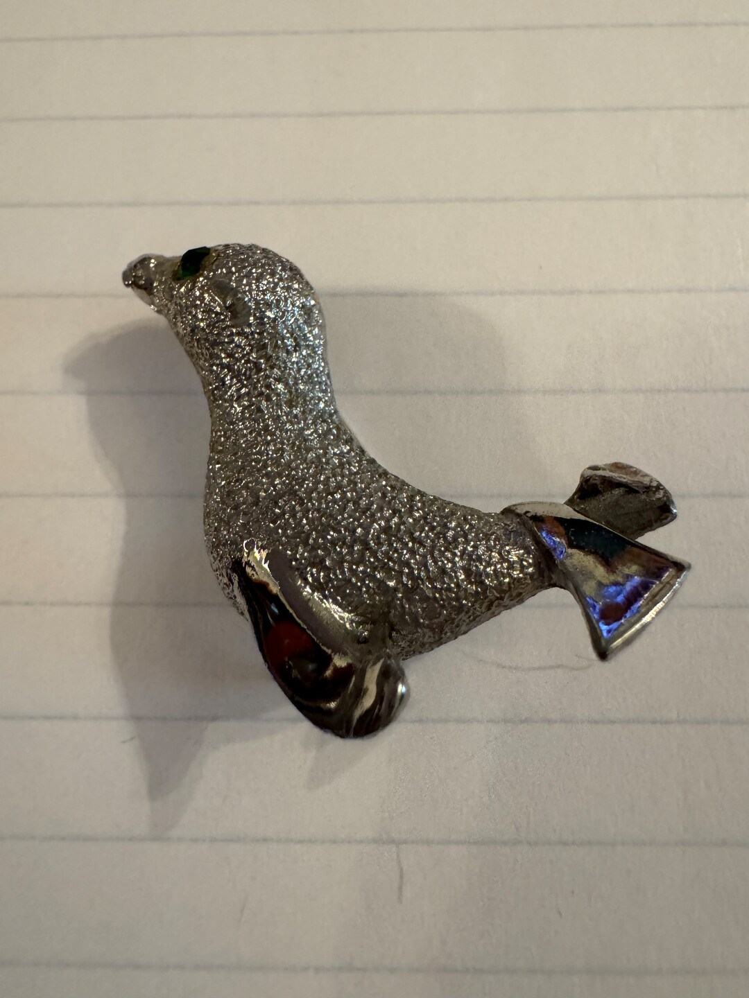 Vintage Silver Seal Broach With Rhinestone Eye - Etsy