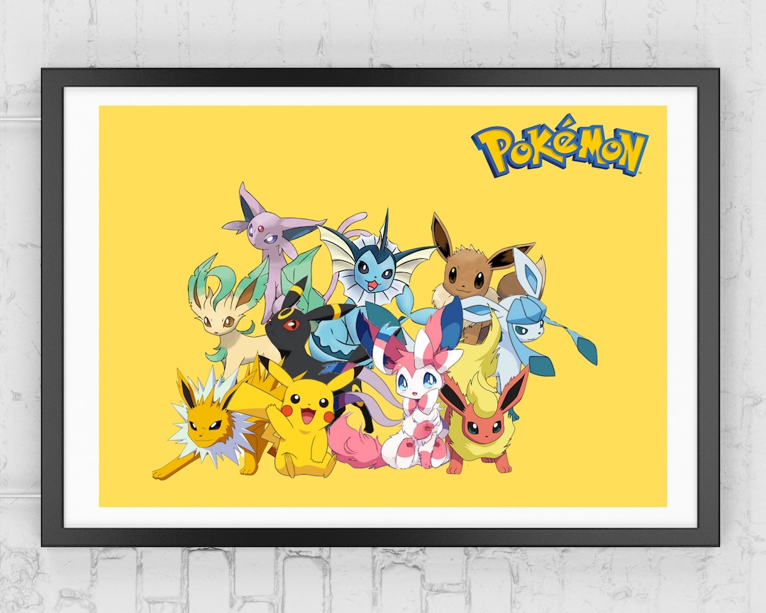 Eevee Eeveelution Poster With Pikachu, Pokemon Poster, Wall Art Instant ...