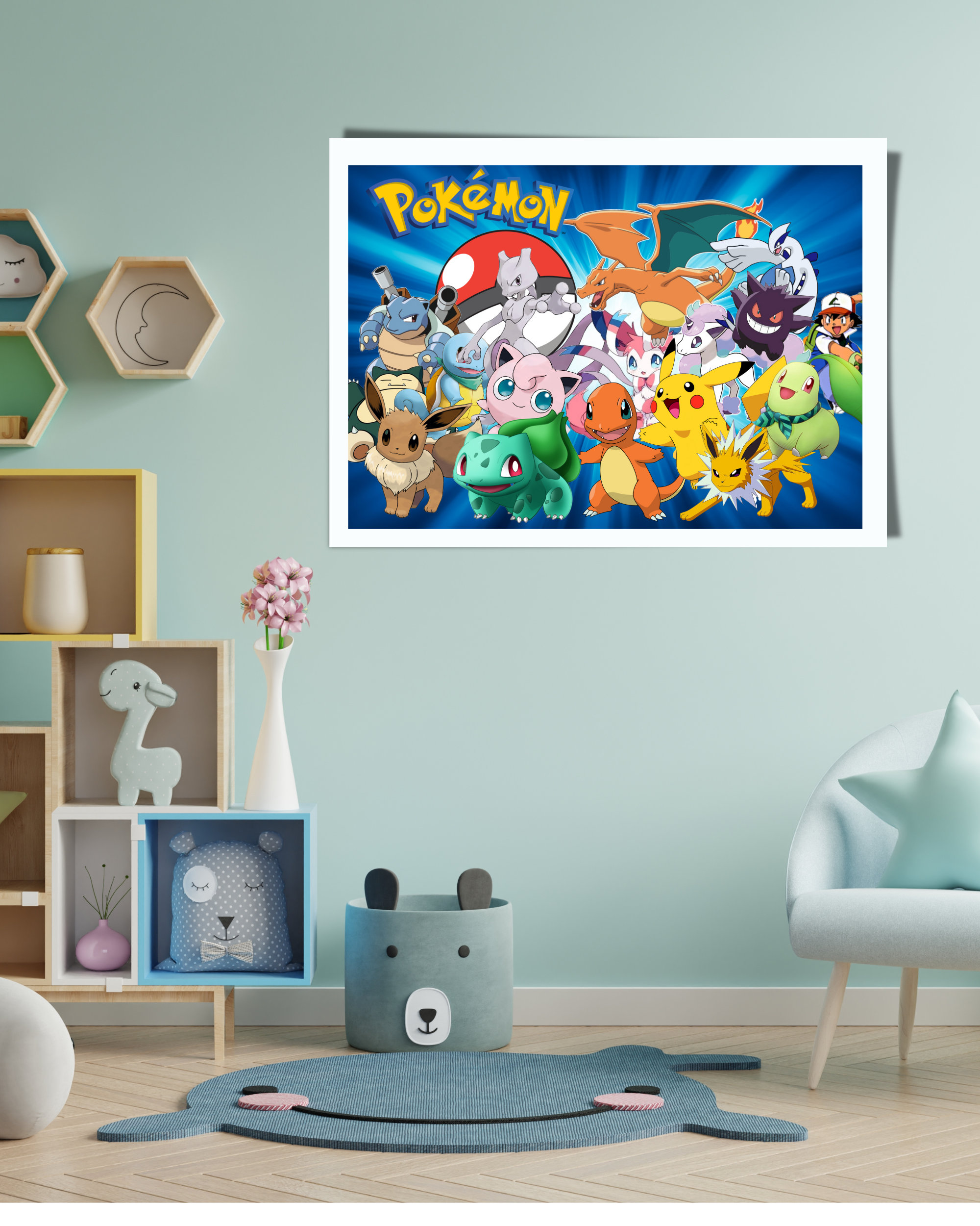 Pokemon Wall Art Blue, Digital Poster, Instant Download, Kids Room ...
