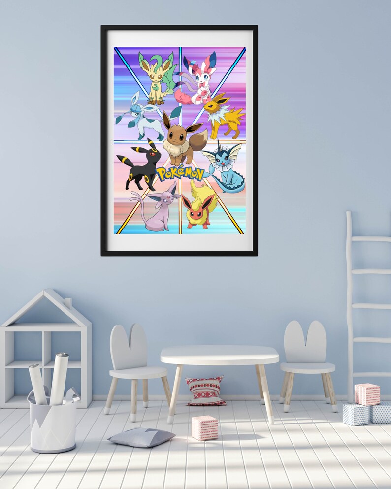 Eevee Evelutions Poster, Pokemon Wall Art, Digital Poster Instant ...