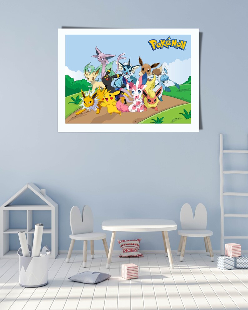 Eevee Eeveelution Poster With Pikachu, Pokemon Poster, Wall Art Instant Download, Kids Room ...