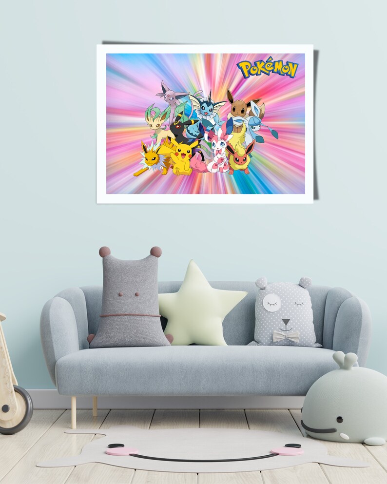 Eevee Eeveelution Poster With Pikachu, Pokemon Poster, Wall Art Instant ...