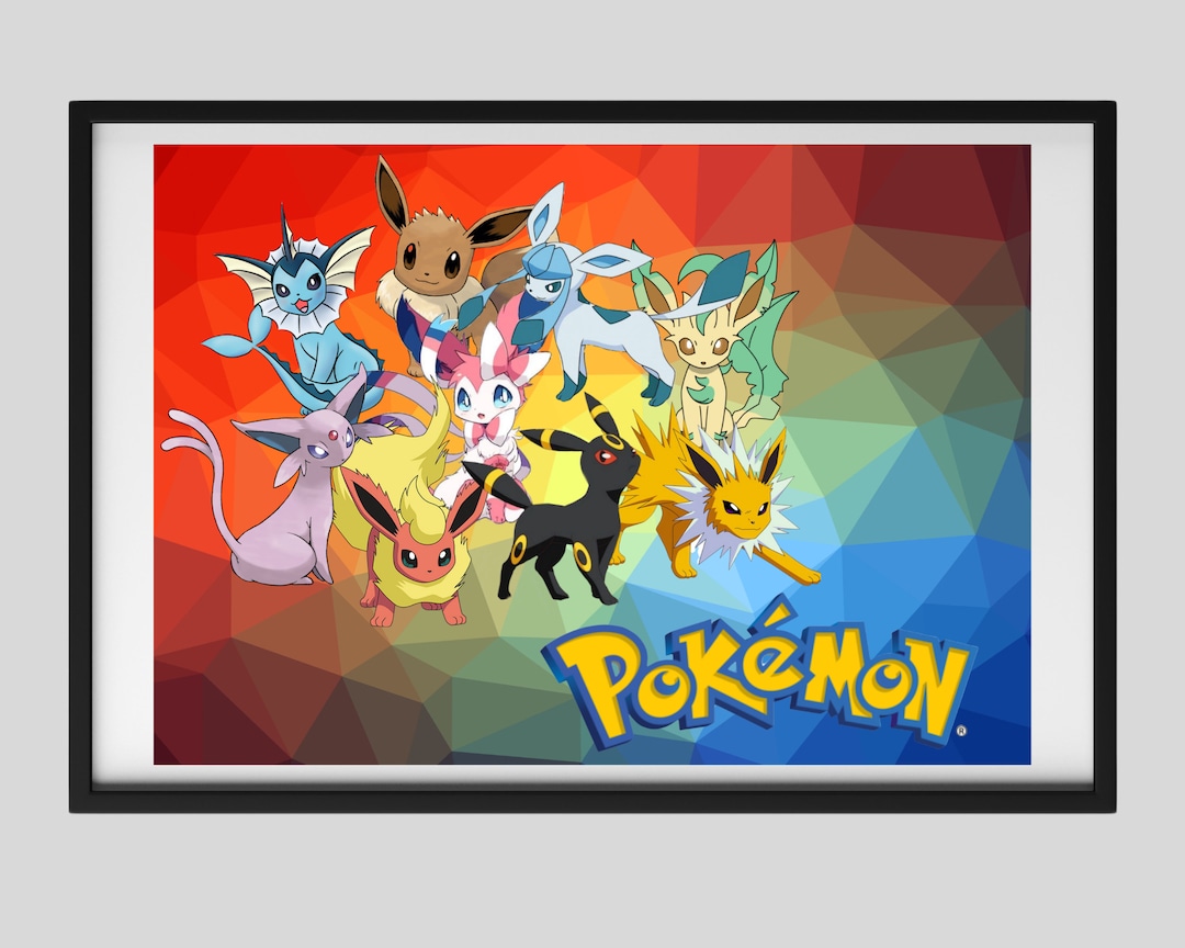 Eevee Eeveelution Poster With Pikachu, Pokemon Poster, Wall Art Instant ...