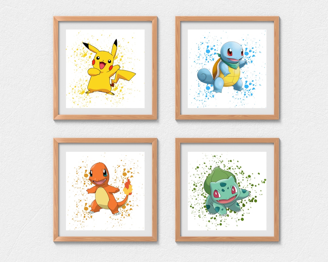 Pokemon Pictures Set of 4, Digital Poster Instant Download, Kids Room ...