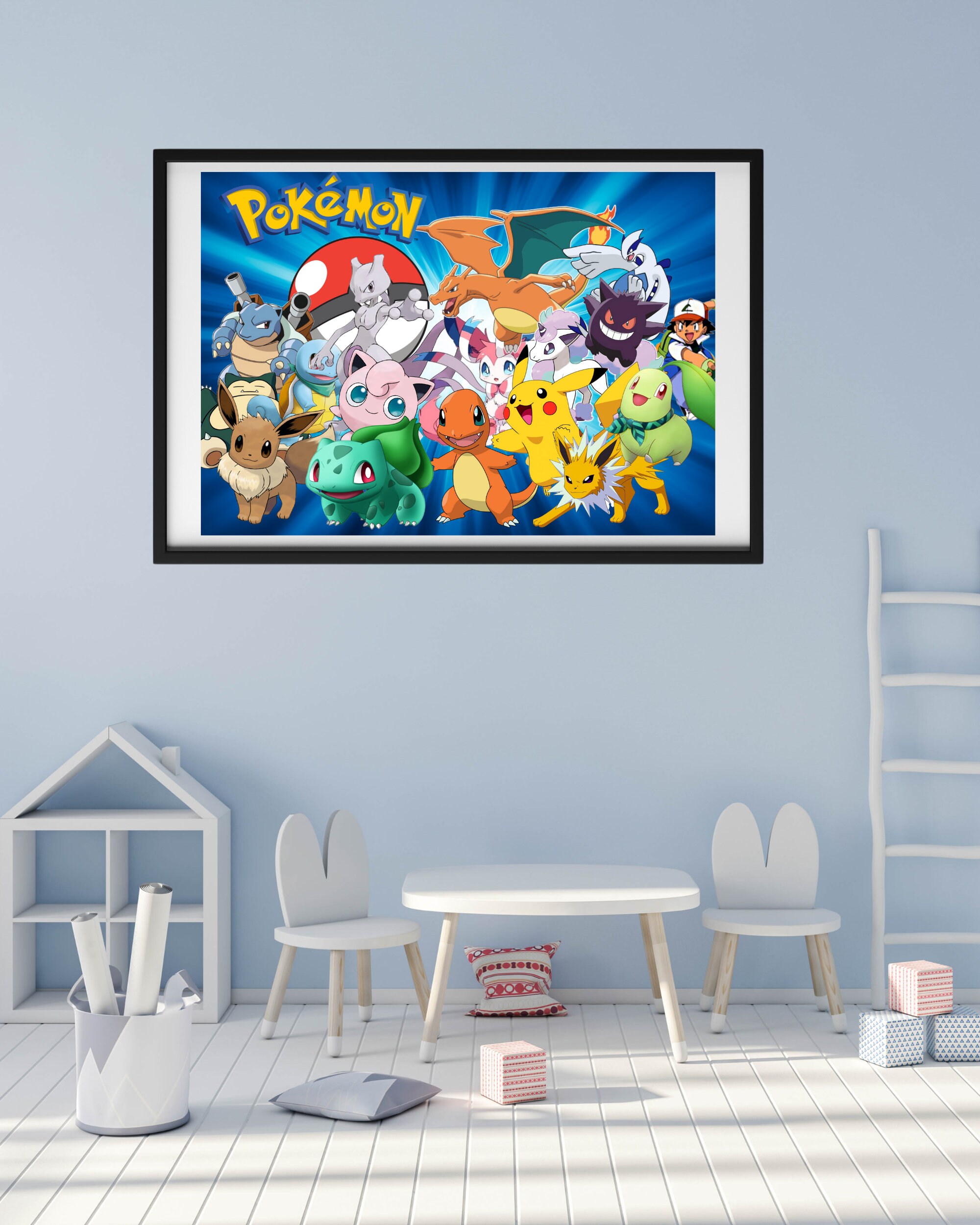 Pokemon Wall Art Blue, Digital Poster, Instant Download, Kids Room ...