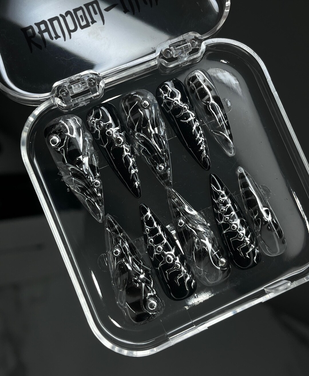 Centipede Nails, Gothic Nails Black With Silver, False Long Nails ...