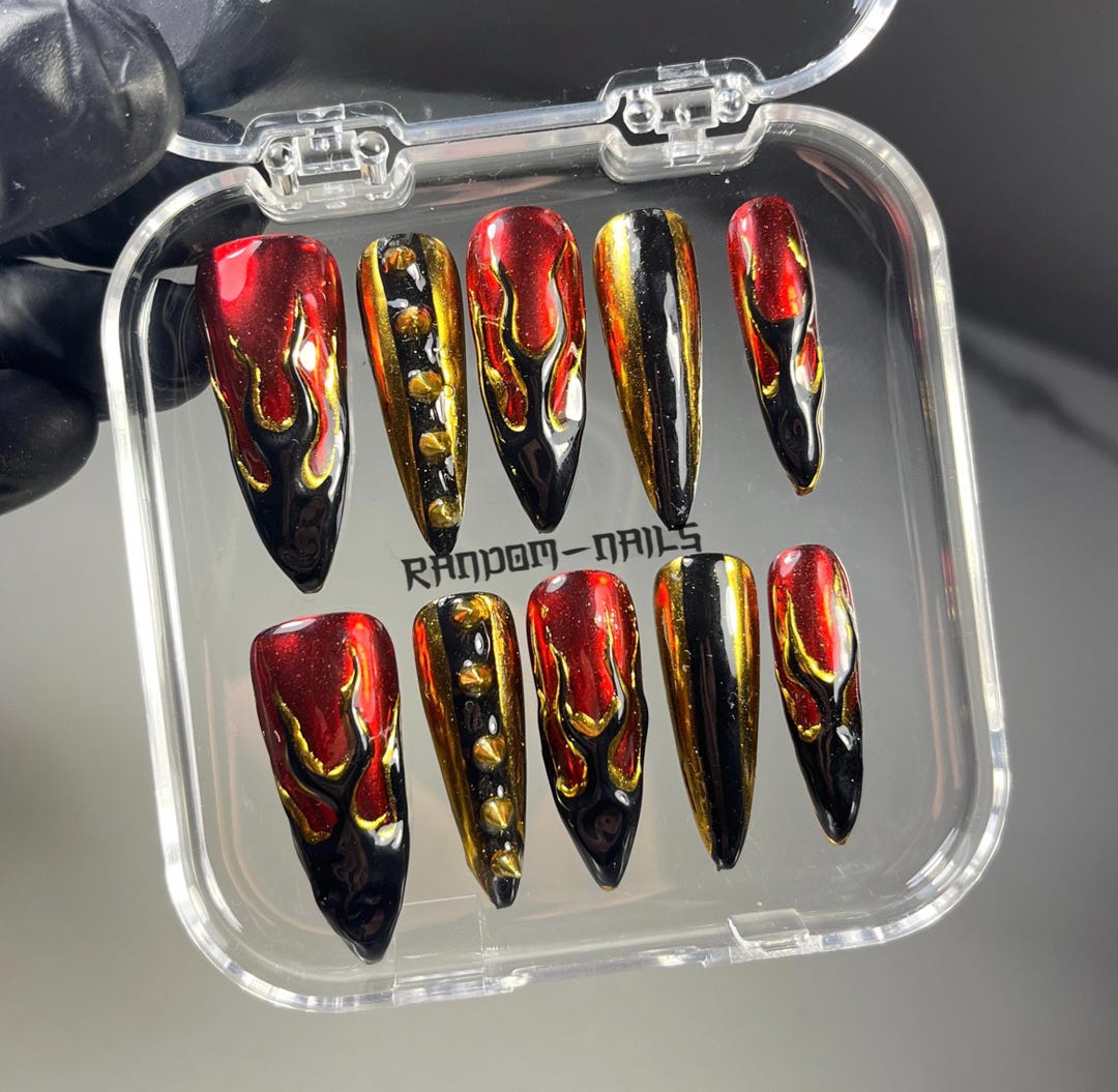 Fire Flame Press, Red Flame Fire Nails, Nails Press on Hot Fire Flame ...