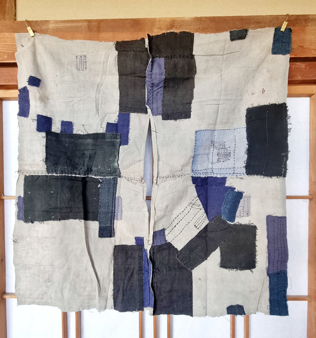 Vintage Japanese Boro Fabric Wall Art Indigo One off Blanket Dyed ...