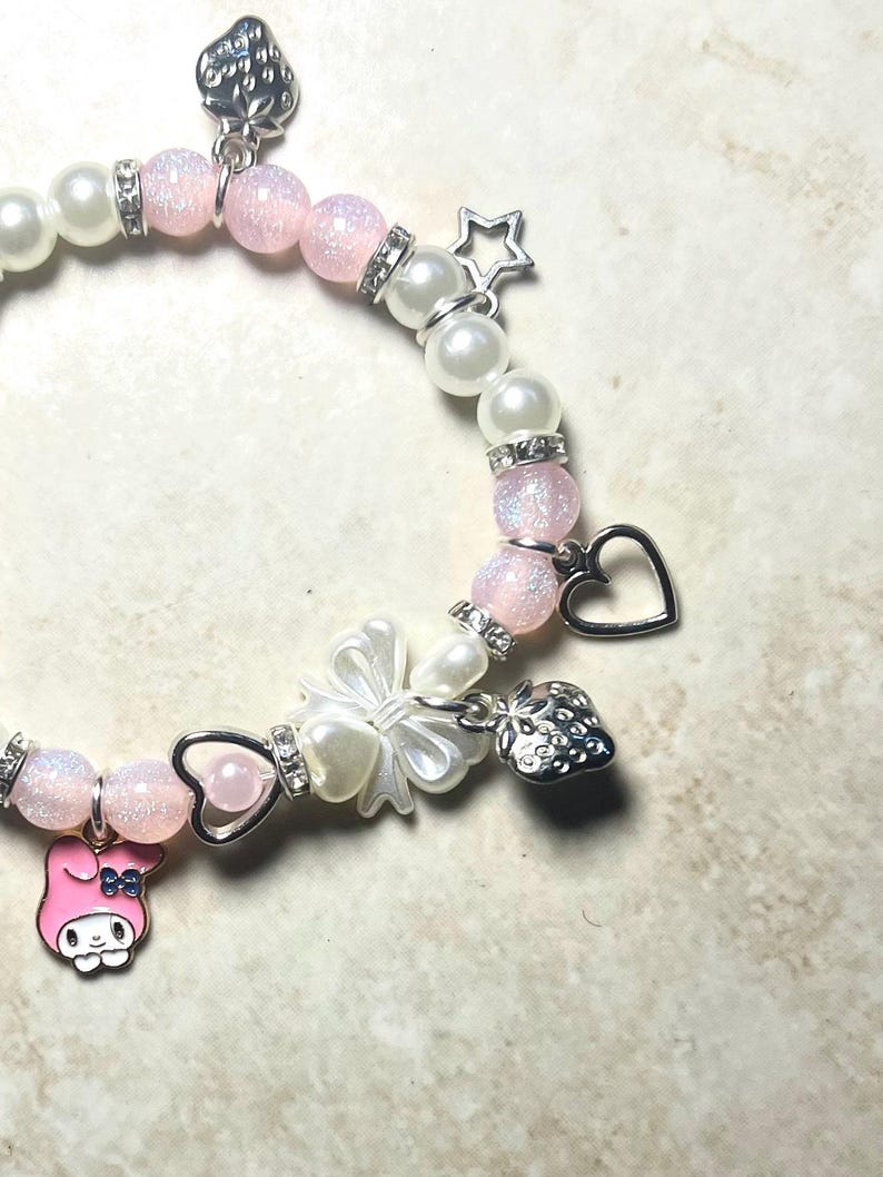 My Melody Sanrio Rabbit Custom Full Charm Bracelet. Beaded, Y2K ...