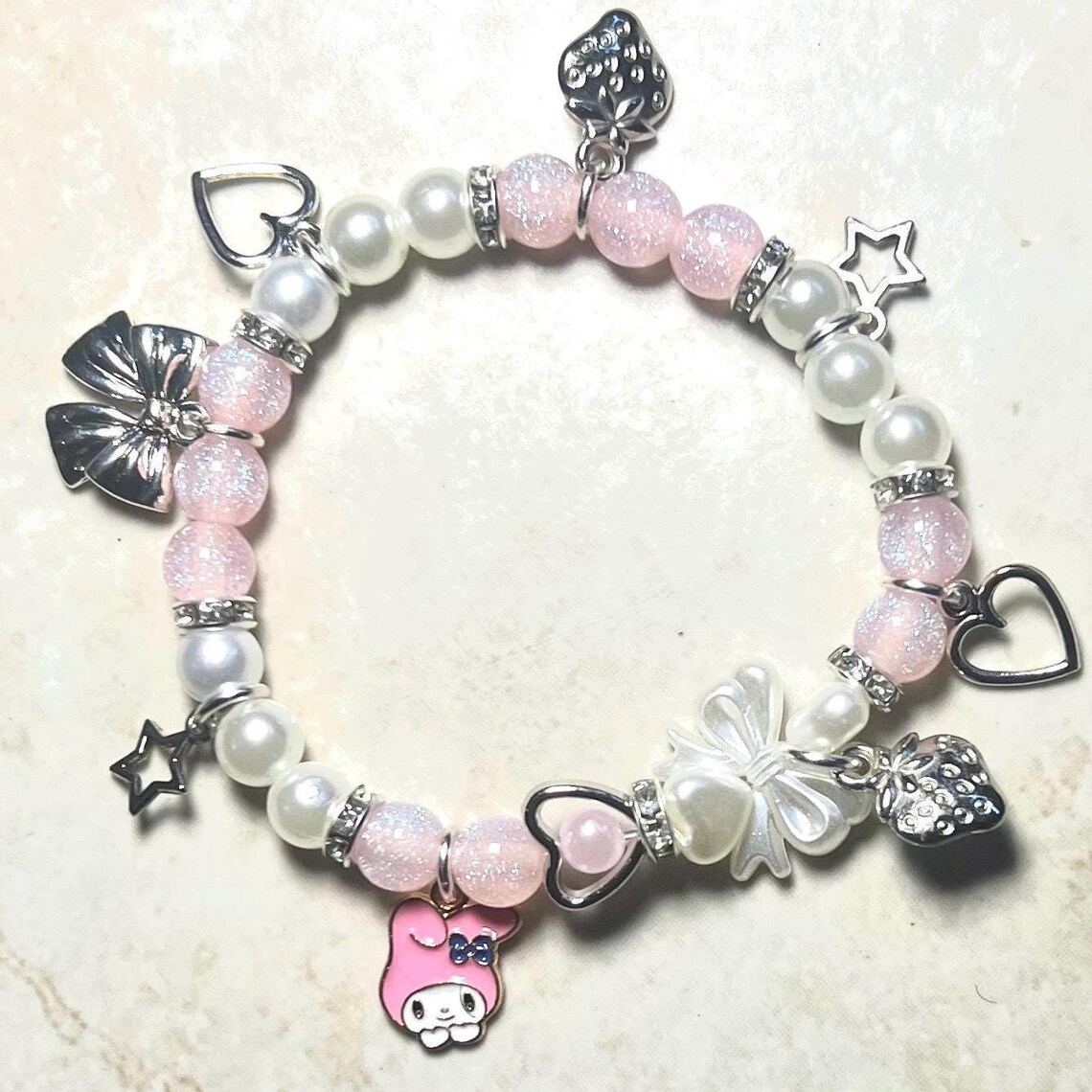 My Melody Sanrio Rabbit Custom Full Charm Bracelet. Beaded, Y2K ...