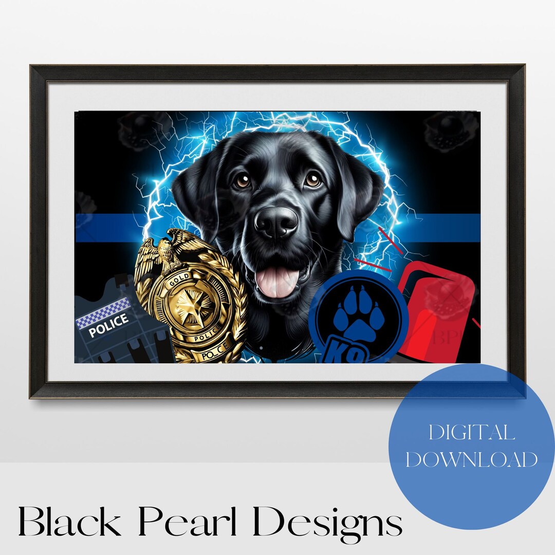 Printable Artwork of Police Dog Black Labrador Wall Art for Animal ...