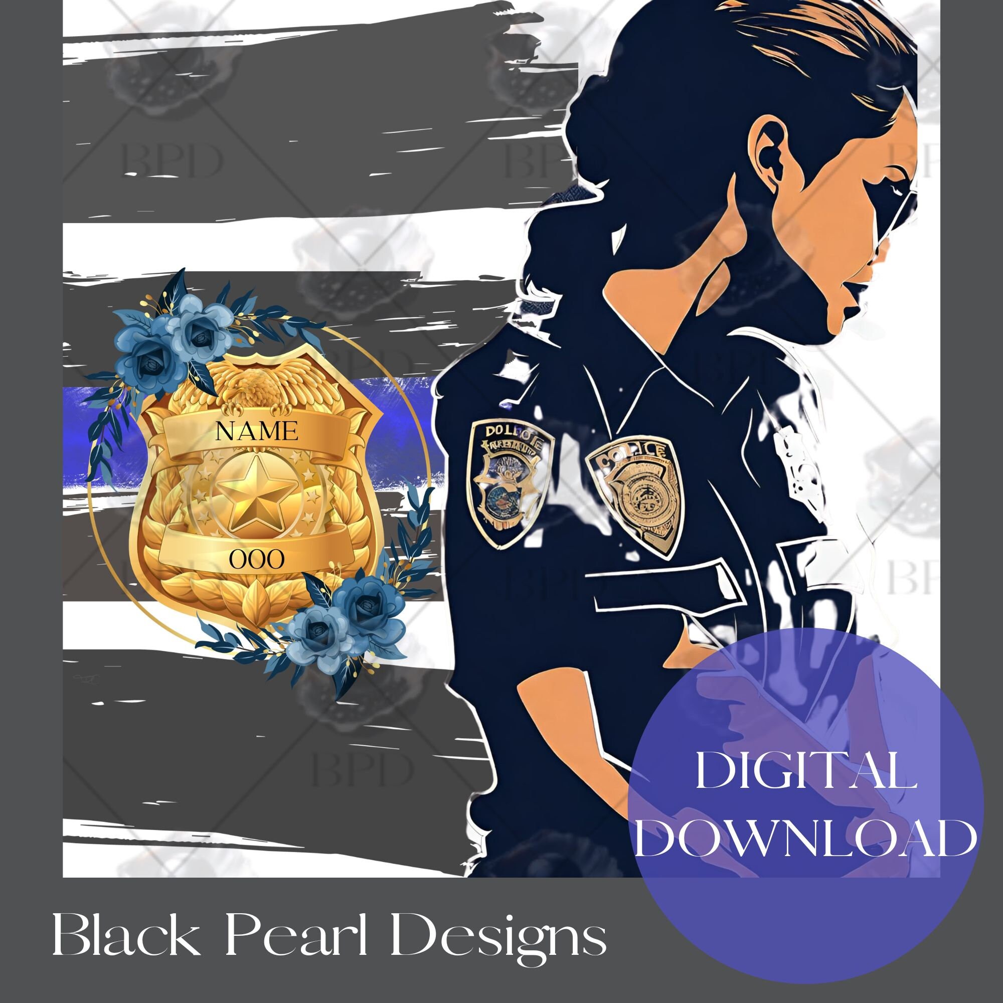 Female Cop Wall Art Custom Name Police Officer Print Blue Line Home ...