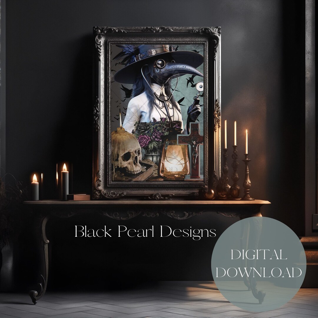 Medieval Gothic Digital Print, Woman and Crows Art, Plague Doctor ...