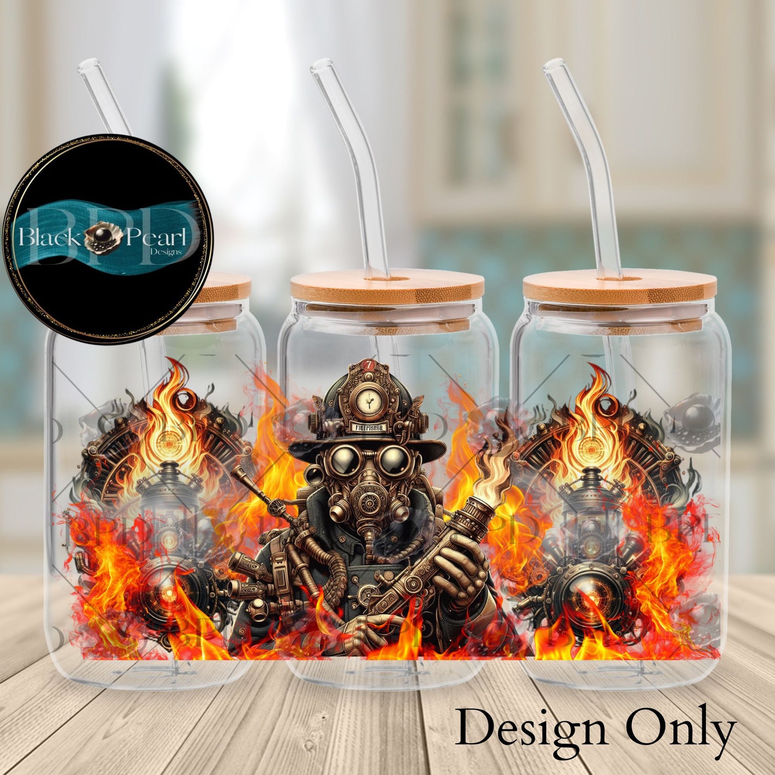 Steampunk Firefighter PNG for 16oz Glass - Instant Download Digital ...