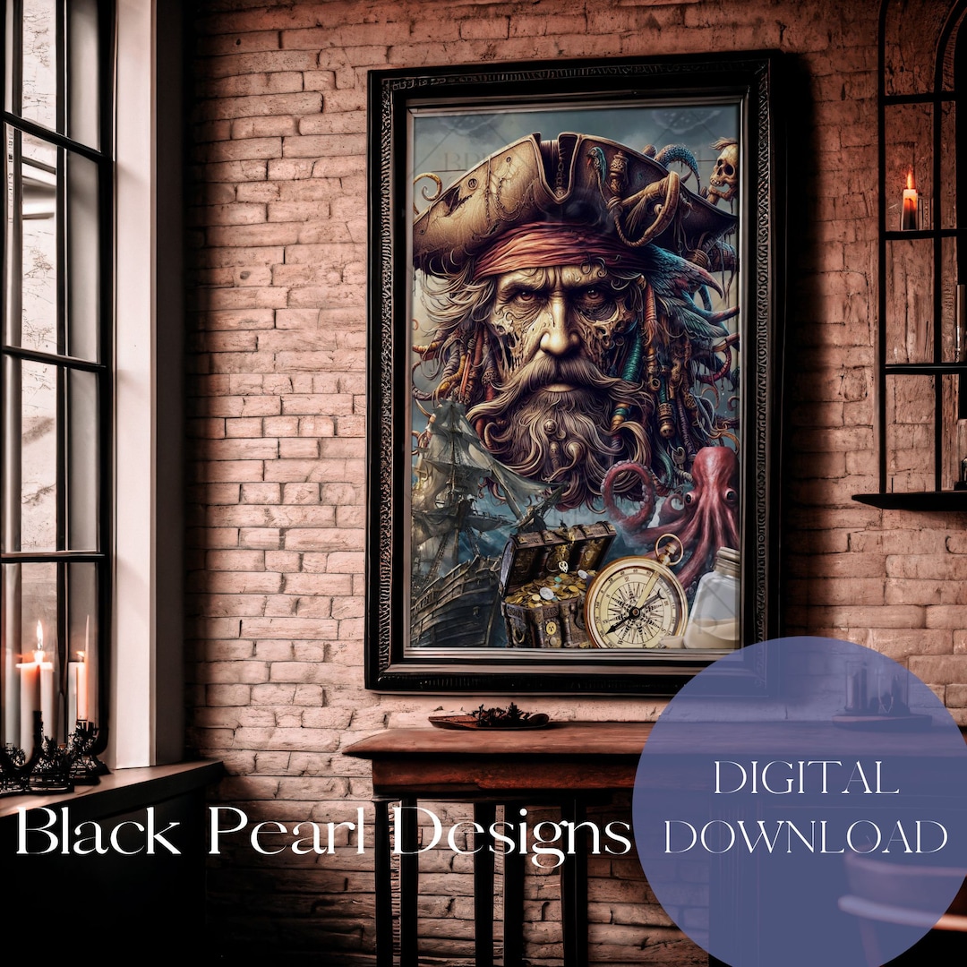 Pirate Adventure Artwork Undead Captain Digital Print Ocean Theme ...