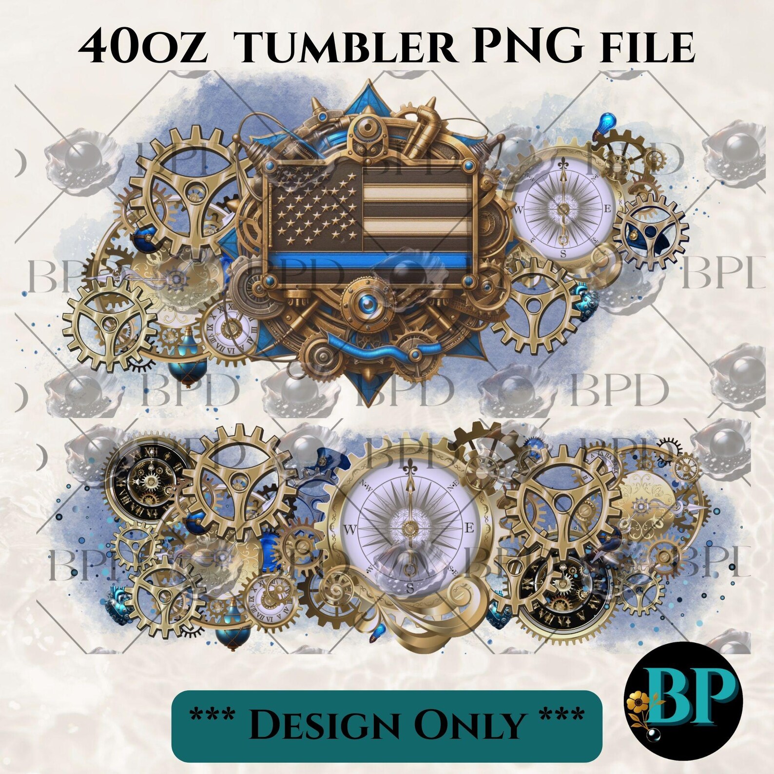 Steampunk Police Tumbler Wrap Design | Thin Blue Line (PNG Download) - Etsy