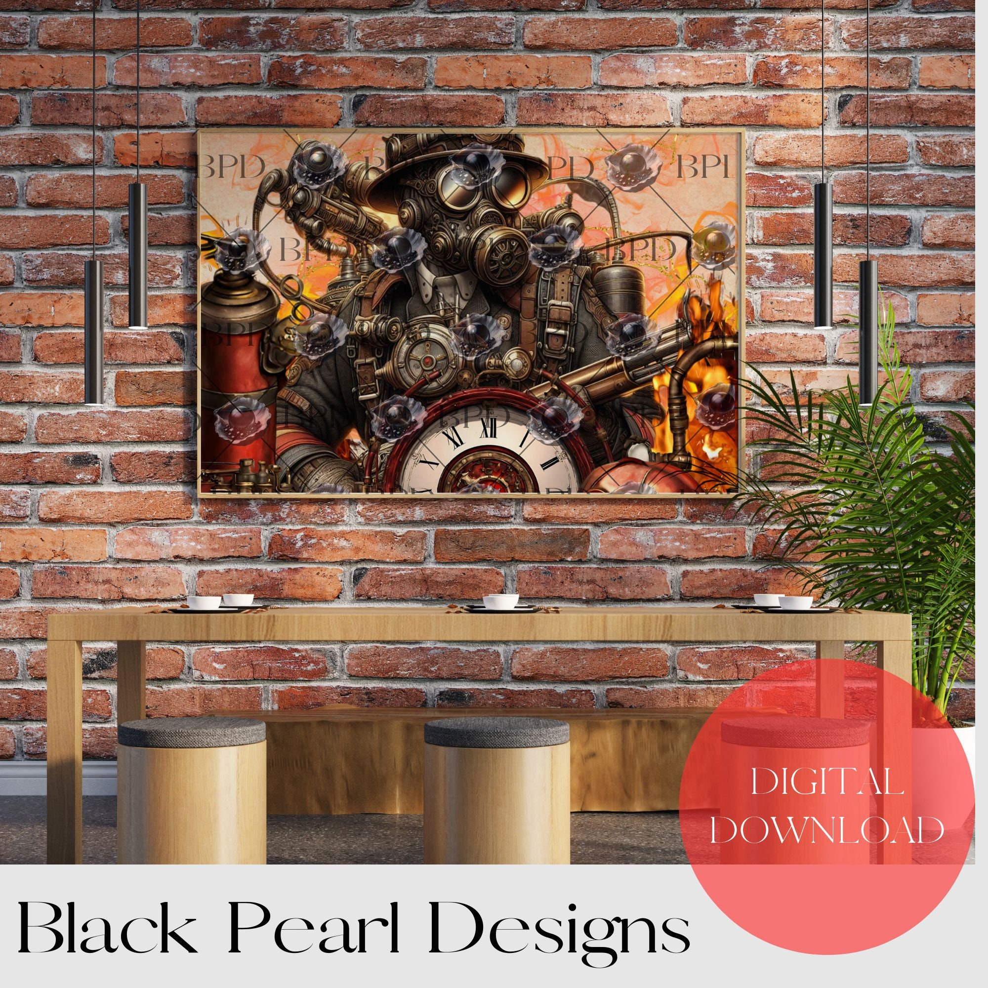 Steampunk Firefighter Design PNG File for Tumblers & Cups Home Decor ...