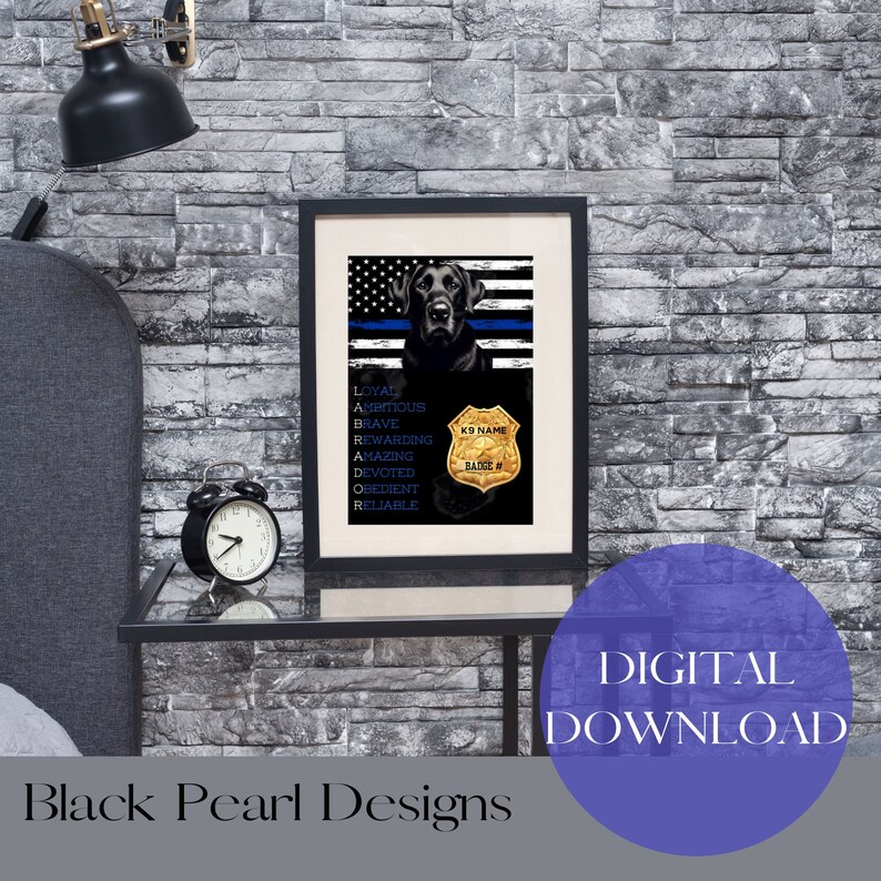 Police Black Labrador K9 Art Print Home Decor Wall Art for Law ...