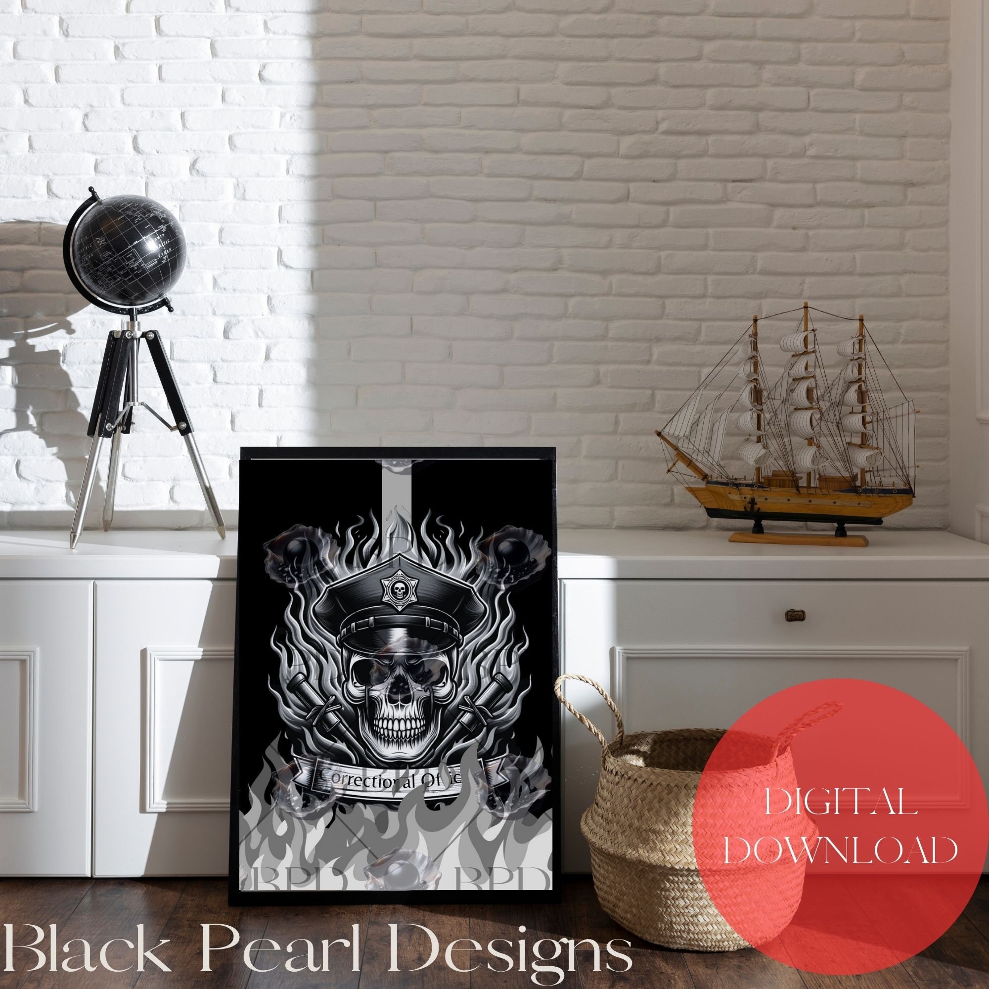 Steampunk Corrections Officer Skull PNG & JPG Digital Print for Home ...