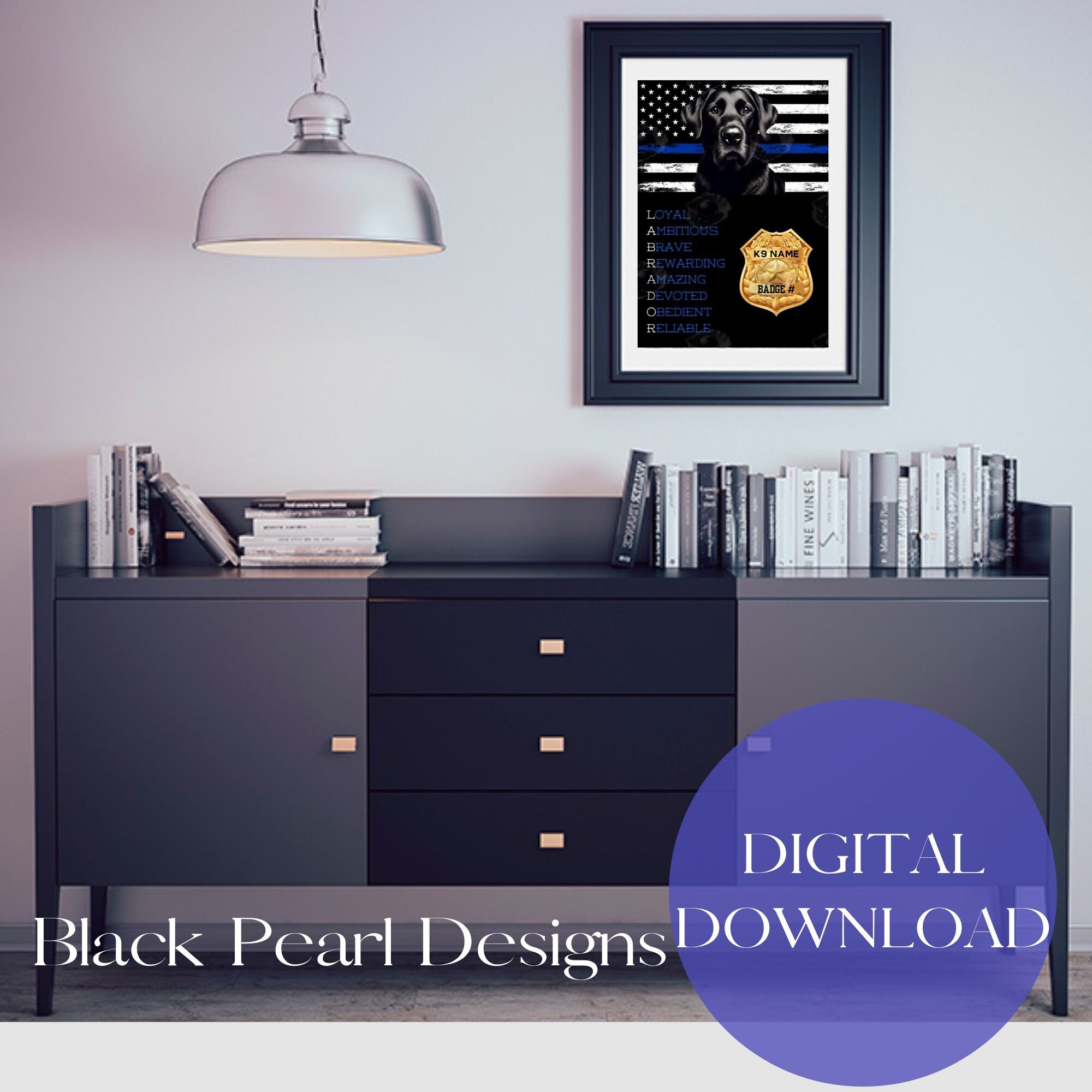 Police Black Labrador K9 Art Print Home Decor Wall Art for Law ...